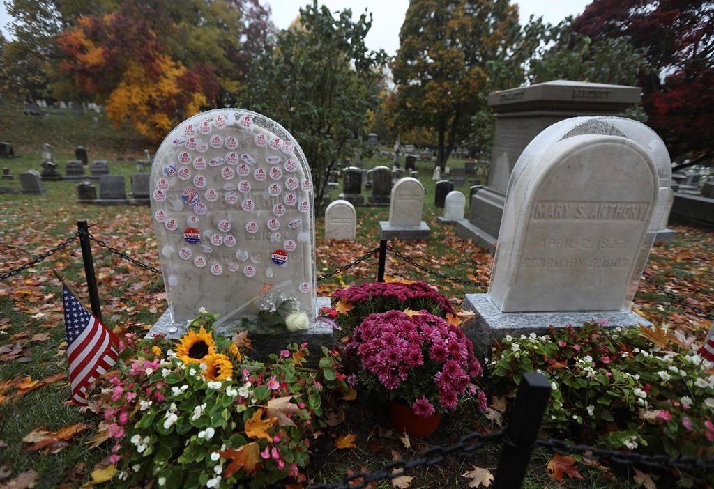 Susan B. Anthony's headstone gets shield from voter stickers