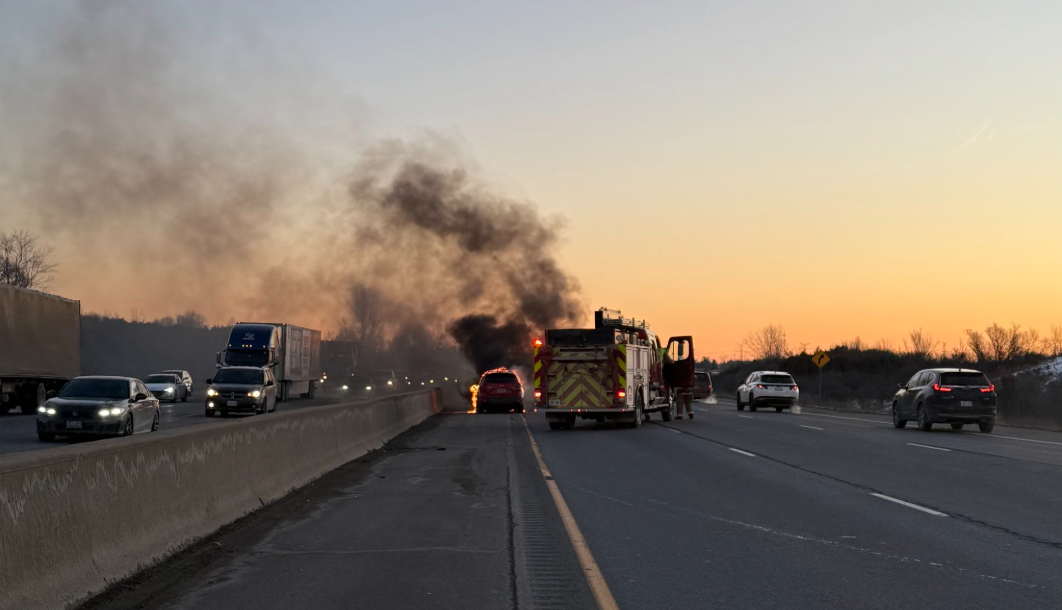 Highway 401 reopens east of Waterloo Region following crash, vehicle fire