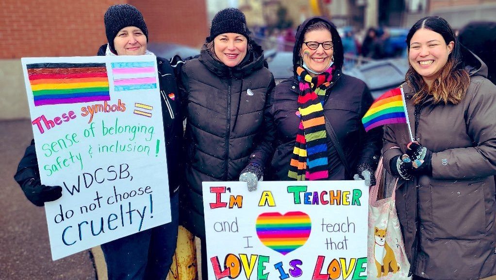 Hundreds protest possible Pride flag ban at Catholic schools
