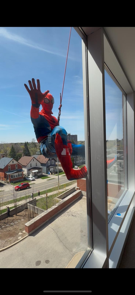 Amazing surprise for kids at Kitchener hospital, Spider-Man rappels down